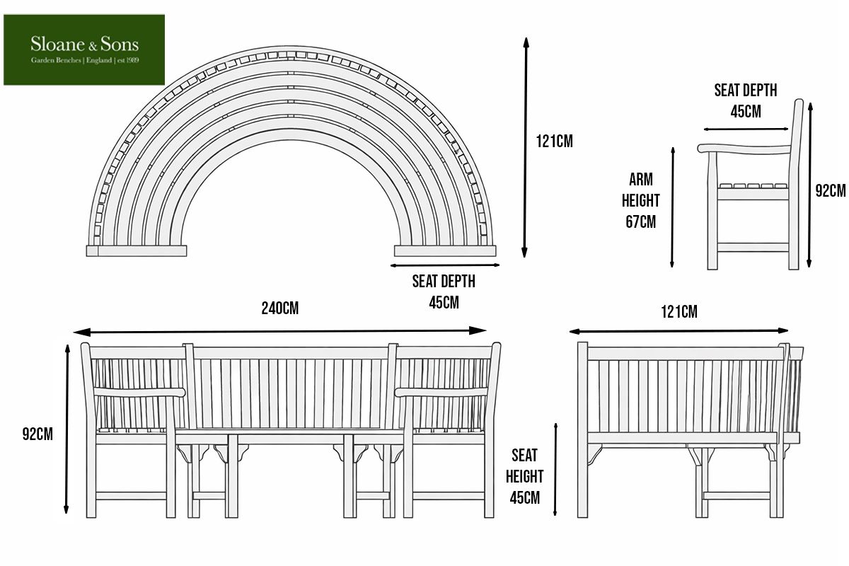 Harrogate Semi Circular Curved Teak Commercial Bench